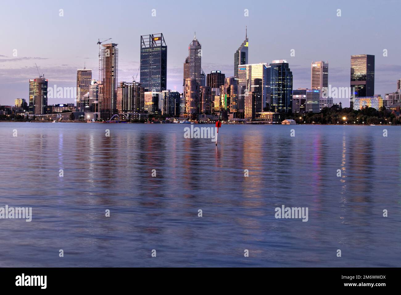 Perth City skyline seen over the Swan River, Perth Western Australia ...