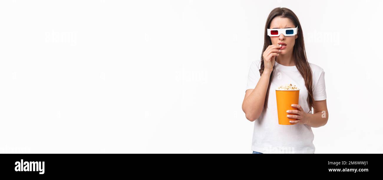 Entertainment, fun and holidays concept. Waist-up portrait of serious ...