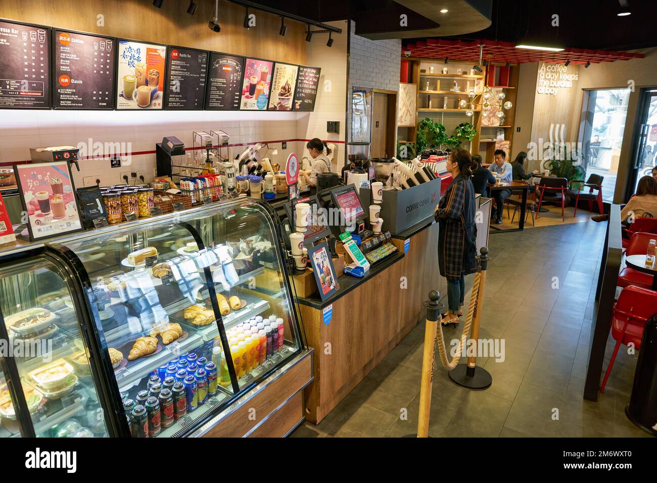 SHENZHEN, CHINA - CIRCA NOVEMBER, 2019: interior shot of Pacific Coffee ...