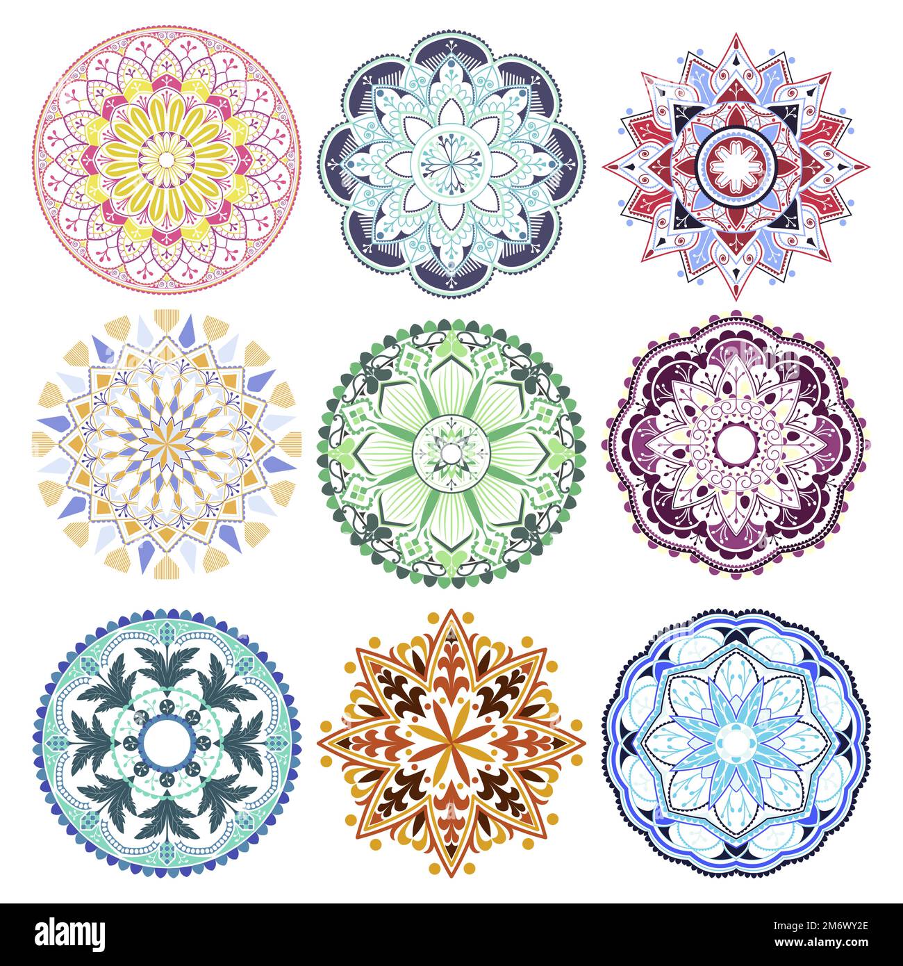 Colorful mandala patterns set on white background Stock Vector Image ...