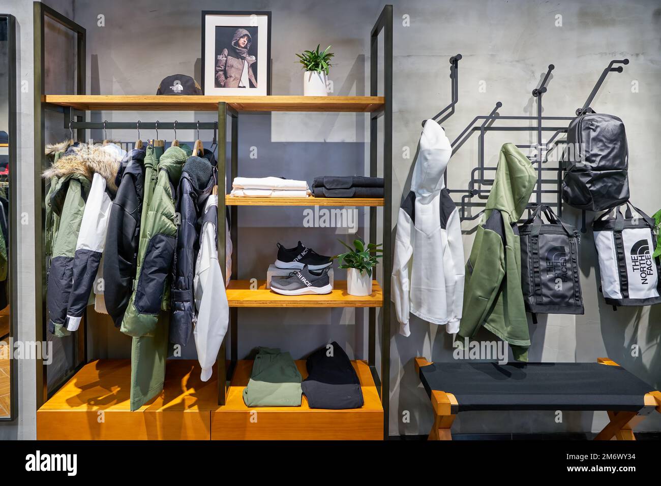 SHENZHEN, CHINA - CIRCA NOVEMBER, 2019: interior shot of The North Face ...