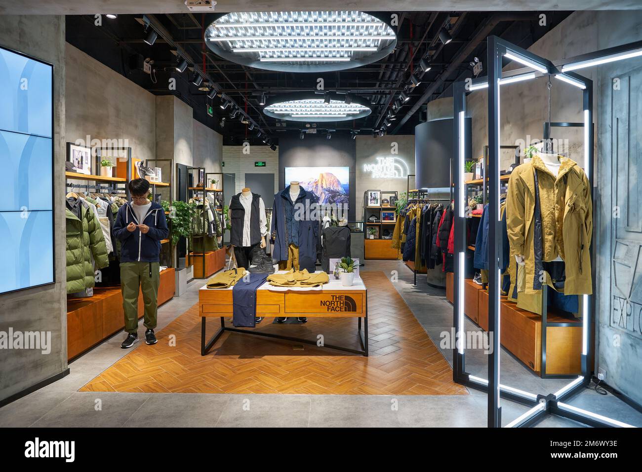 SHENZHEN, CHINA - CIRCA NOVEMBER, 2019: interior shot of The North Face ...