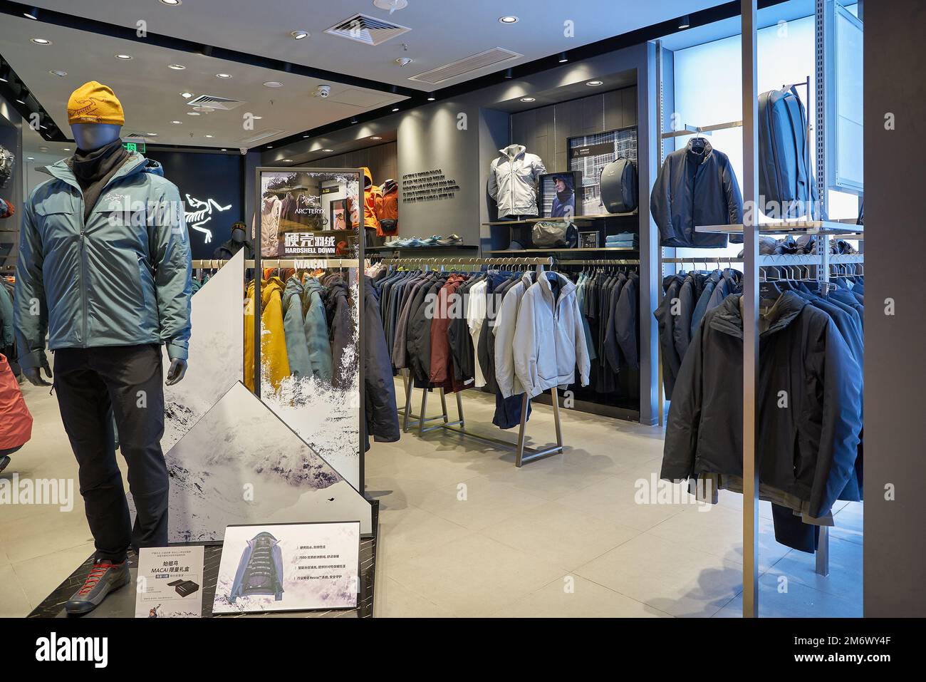 SHENZHEN, CHINA - CIRCA NOVEMBER, 2019: interior shot of Arc'teryx ...