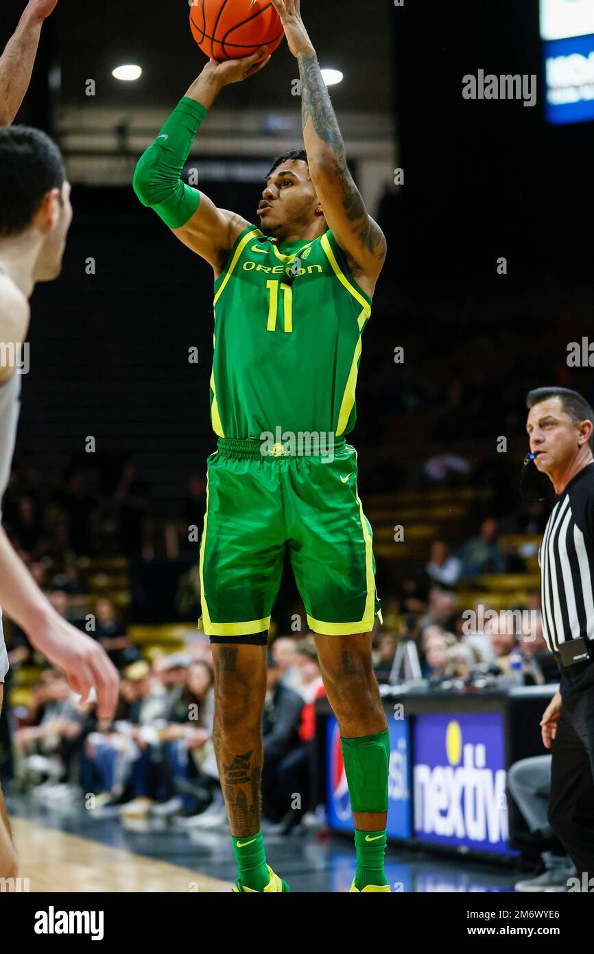 January 5, 2023: Oregon Ducks guard Rivaldo Soares (11) puts up a shot ...