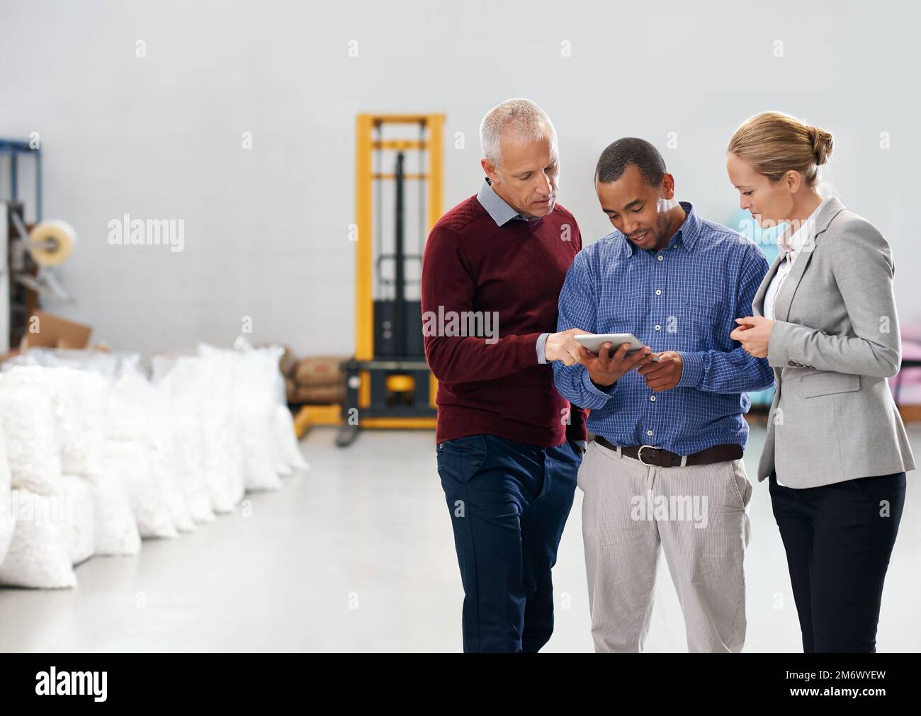 Discussing productivity issues. a group of managers looking at a ...
