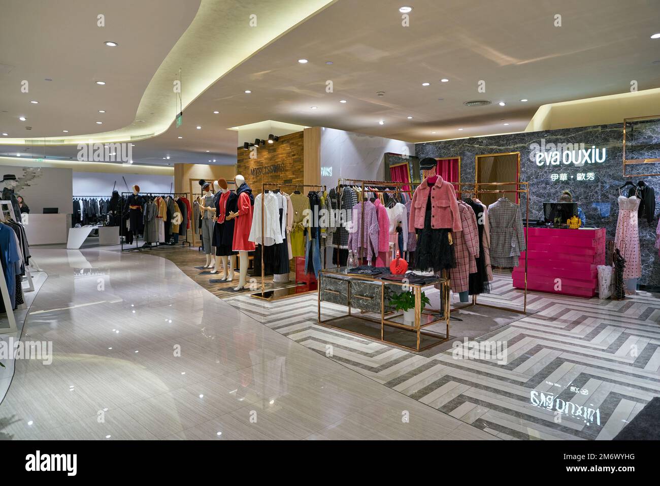 SHENZHEN, CHINA - CIRCA NOVEMBER, 2019: clothes on display at Reel ...
