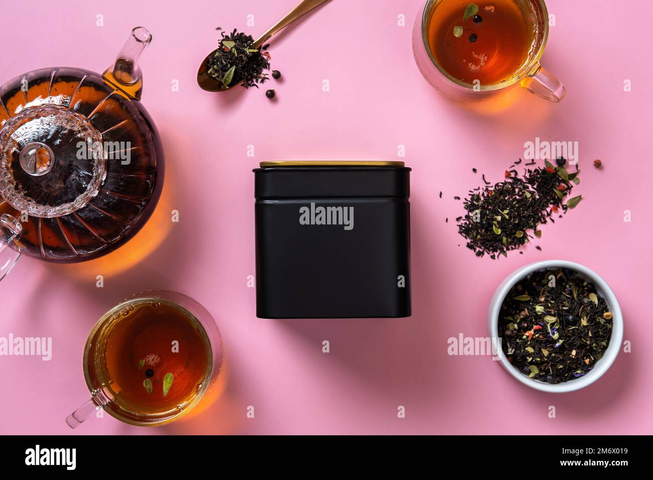 Black metal packaging for tea. Tea branding and packaging mockup. Blank ...