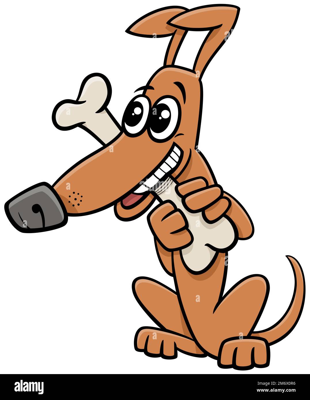 Cartoon dog animal character biting a bone Stock Photo - Alamy