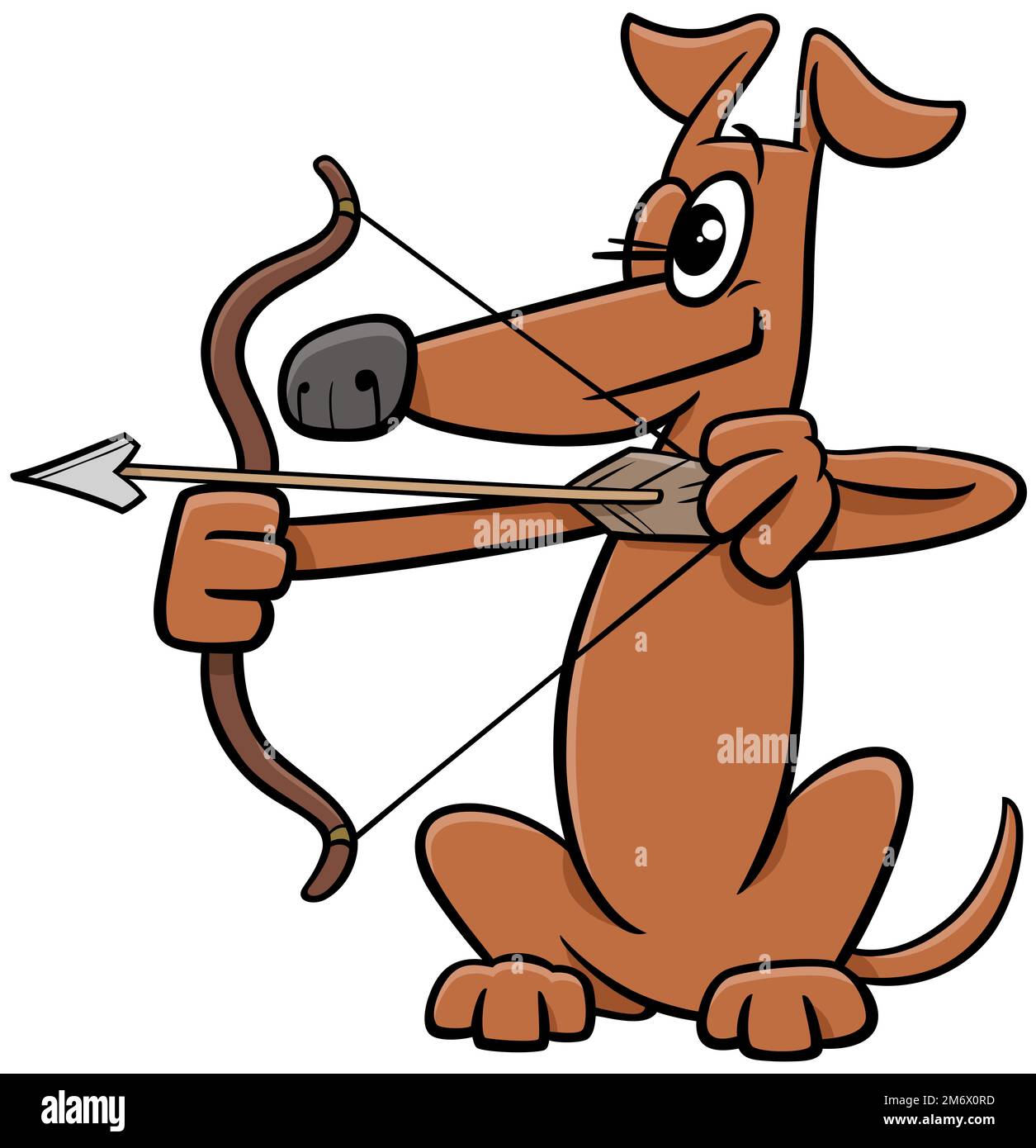 Cartoon dog comic animal character shooting the bow Stock Photo - Alamy