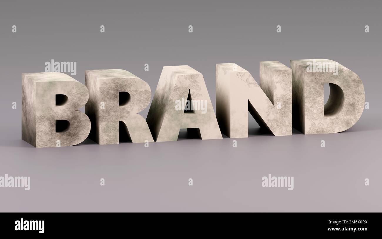 Luxury concrete inscription brand on grey podium, soft light, front ...