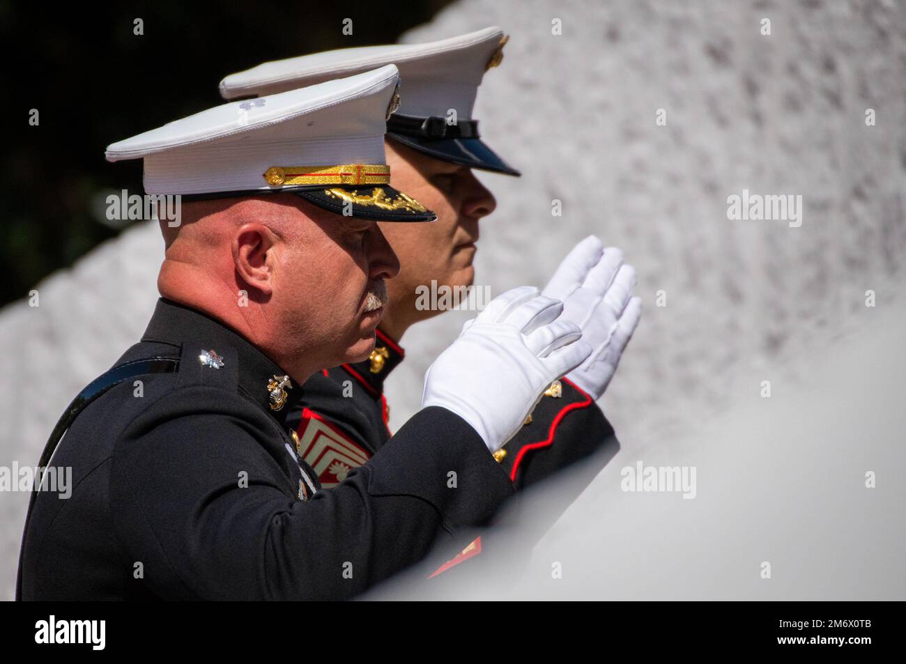 Marine Corps explosive ordnance disposal leaders simultaneously salute ...