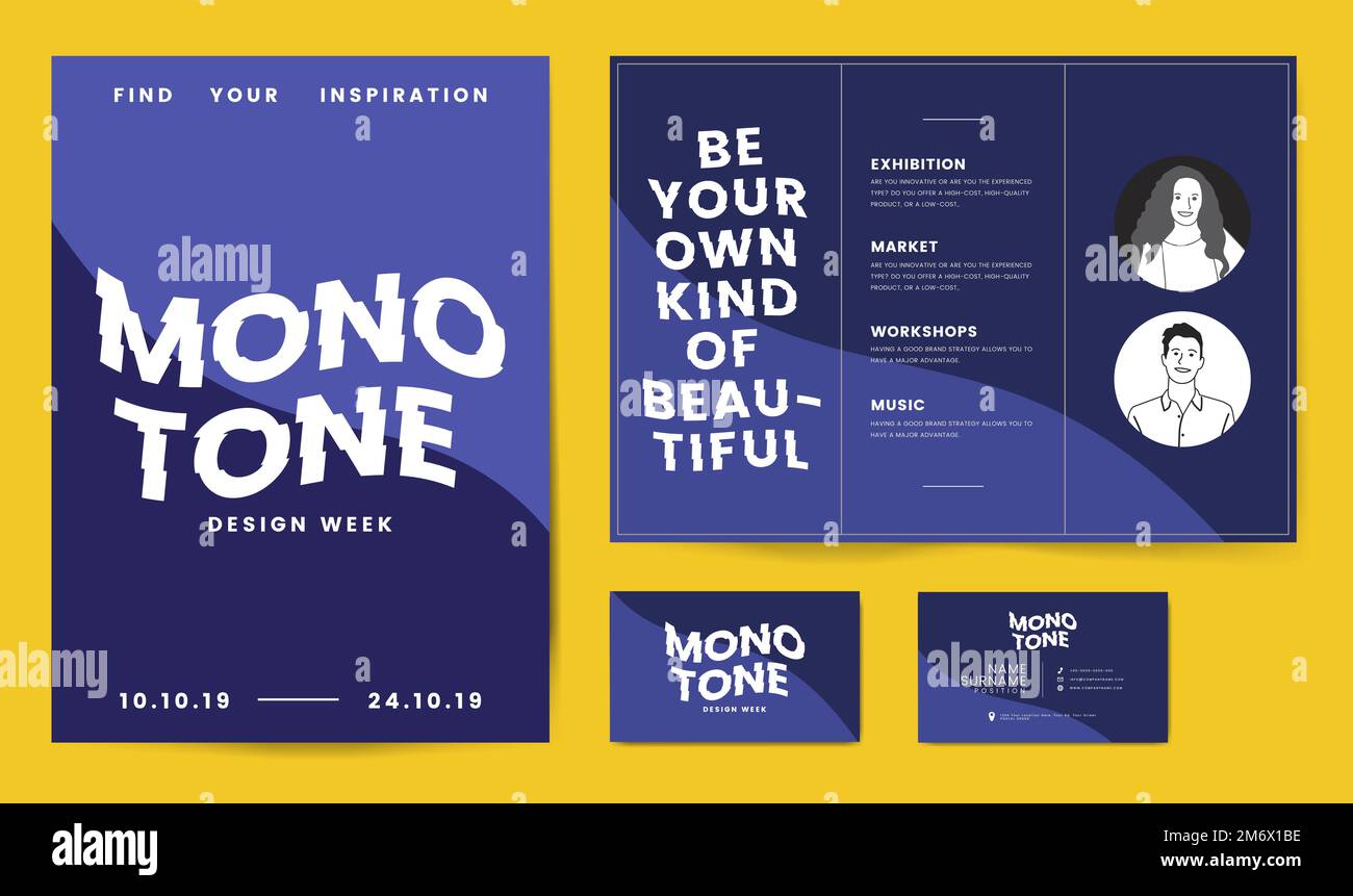 Monotone corporate brochure and business card template mockup vector ...