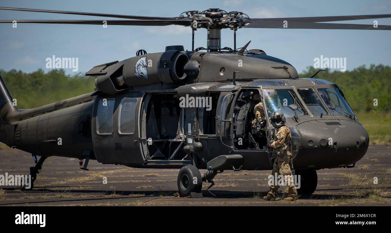 A Soldier begins shutdown procedures on his UH-60 Blackhawk helicopters ...