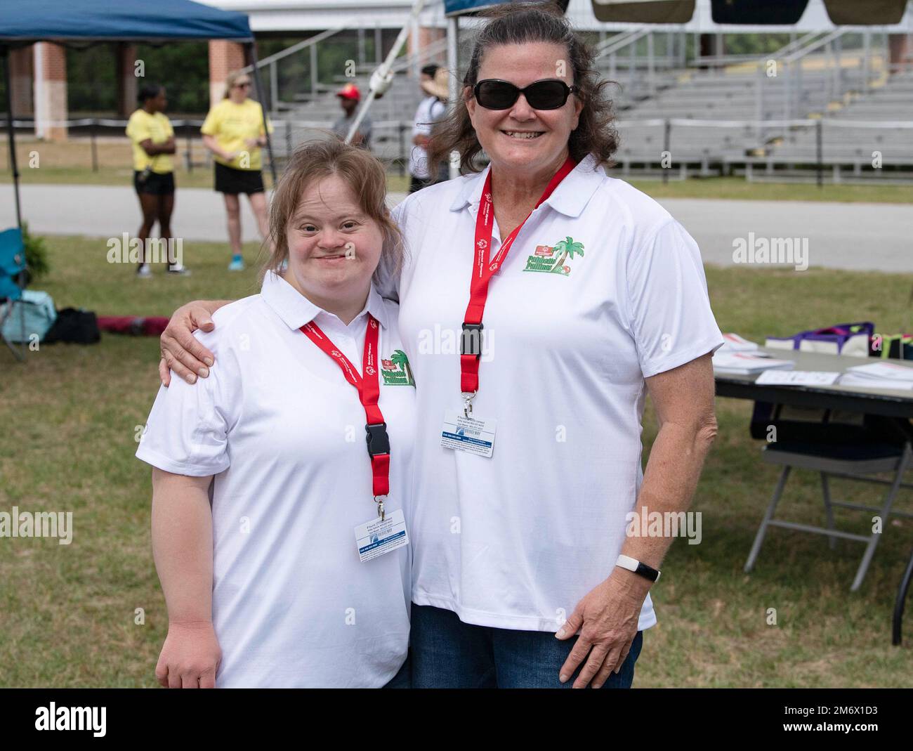 Special Olympian Erin Coats and her mother Nadene, hug during a break ...