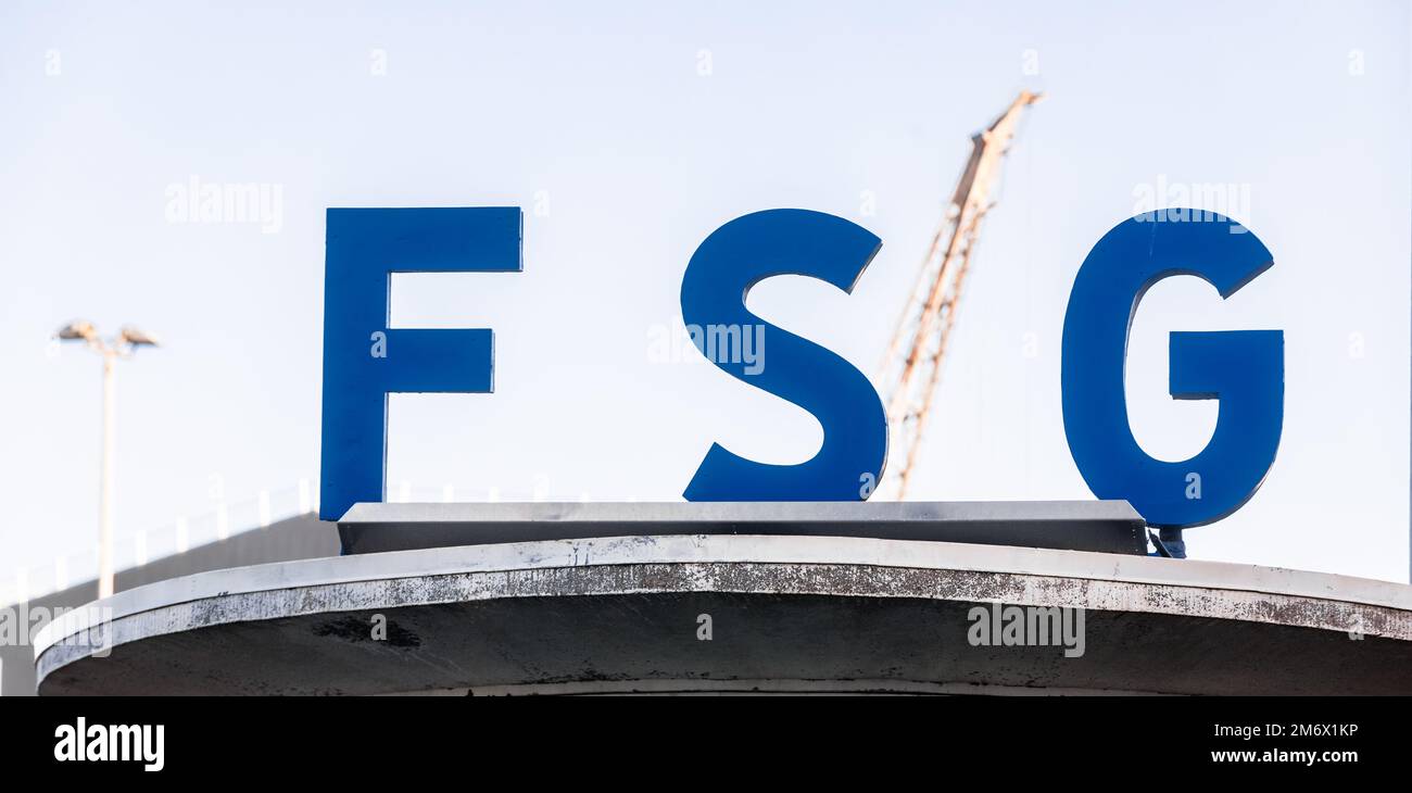 Flensburg, Germany. 23rd Dec, 2022. The letters "FSG" are placed on the ...