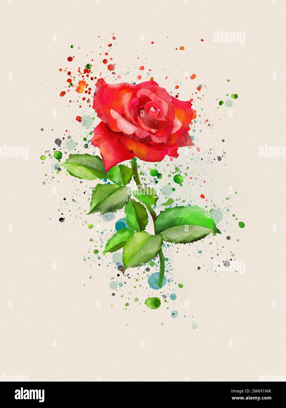 Beautiful Red Rose with Paint Splatter Stock Photo - Alamy