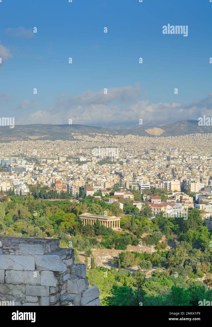 View in Athens of the Temple of Hephaestus among the greenery and ...