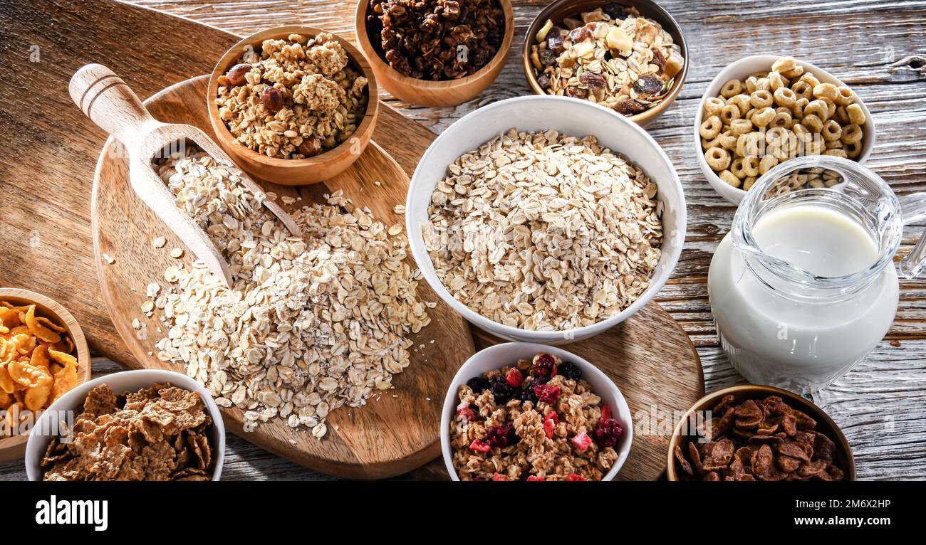 Composition with different sorts of breakfast cereal products Stock ...