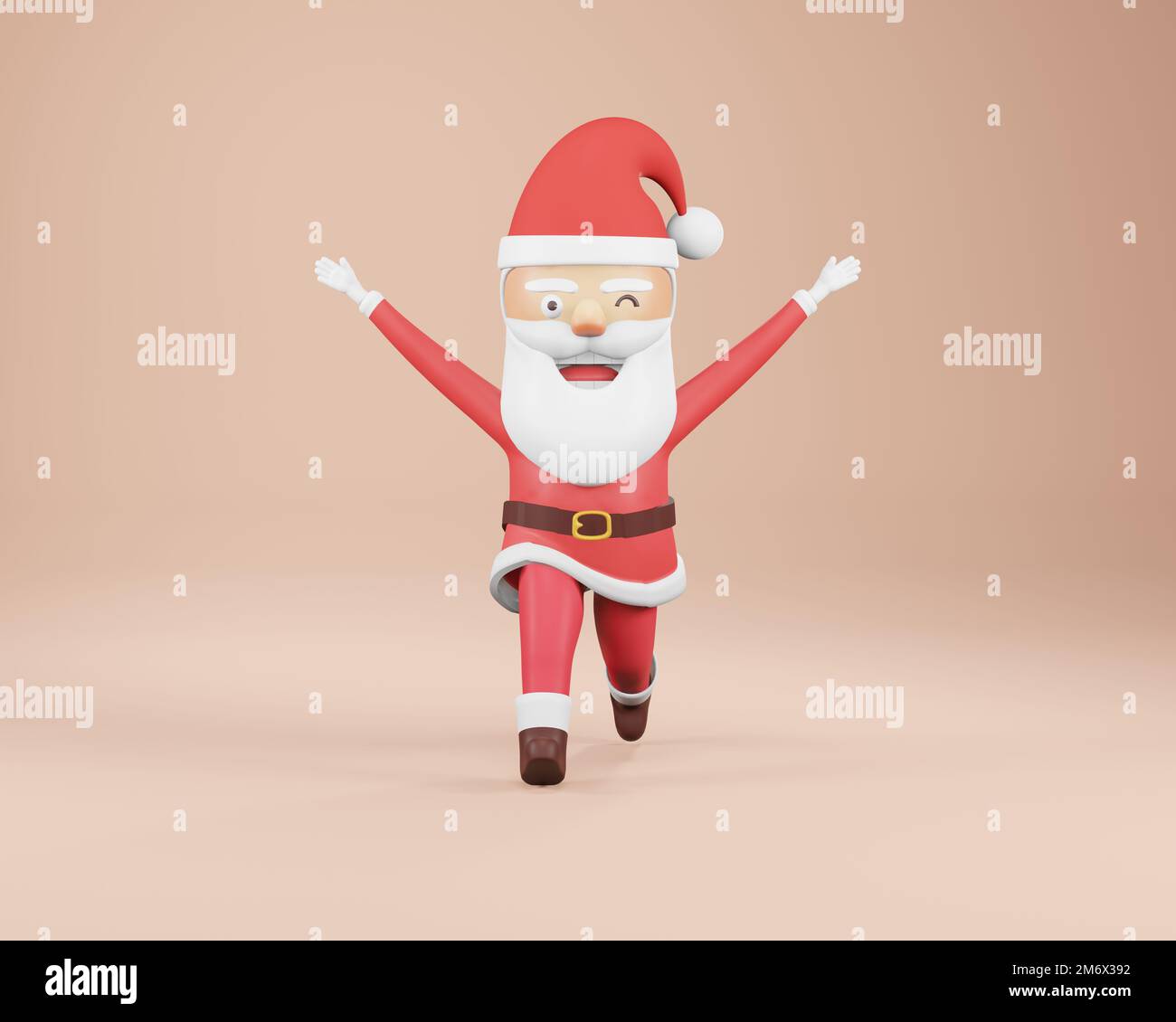 3d render , Happy New Year and Merry Christmas card. Santa Claus jump ...