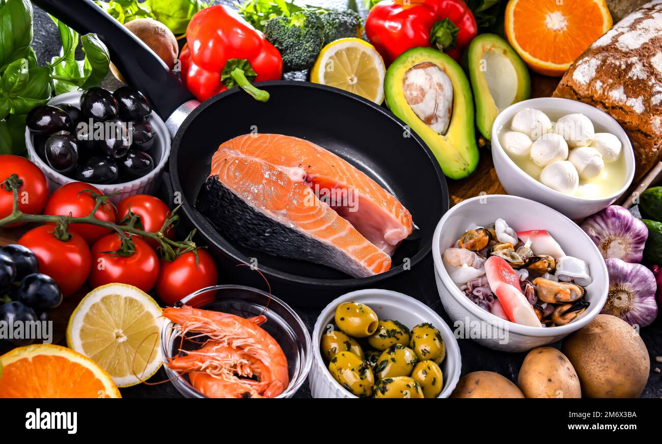 Food products representing the Mediterranean diet which may improve ...