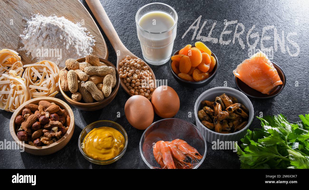 Composition with common food allergens including egg Stock Photo - Alamy