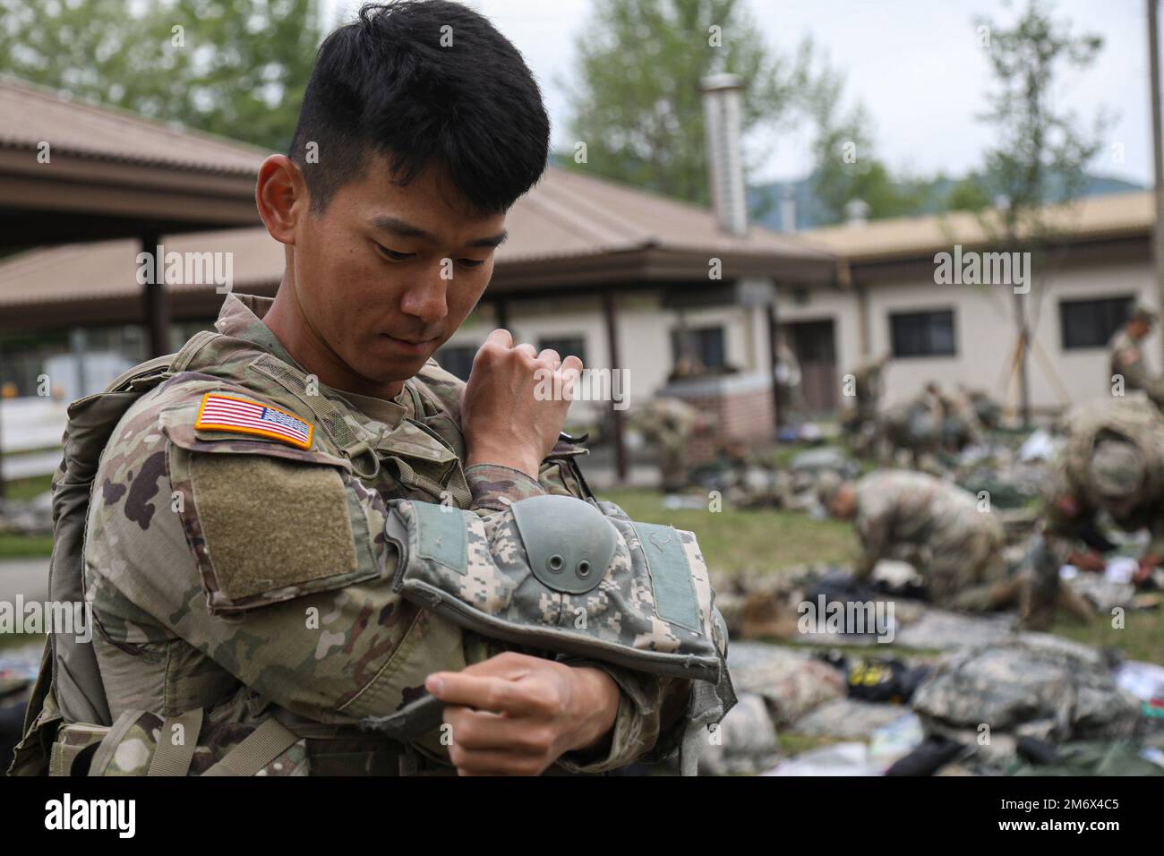 U.S. Army Sgt. Woonghee Choi, U.S. 2nd Infantry Division, dawns an ...