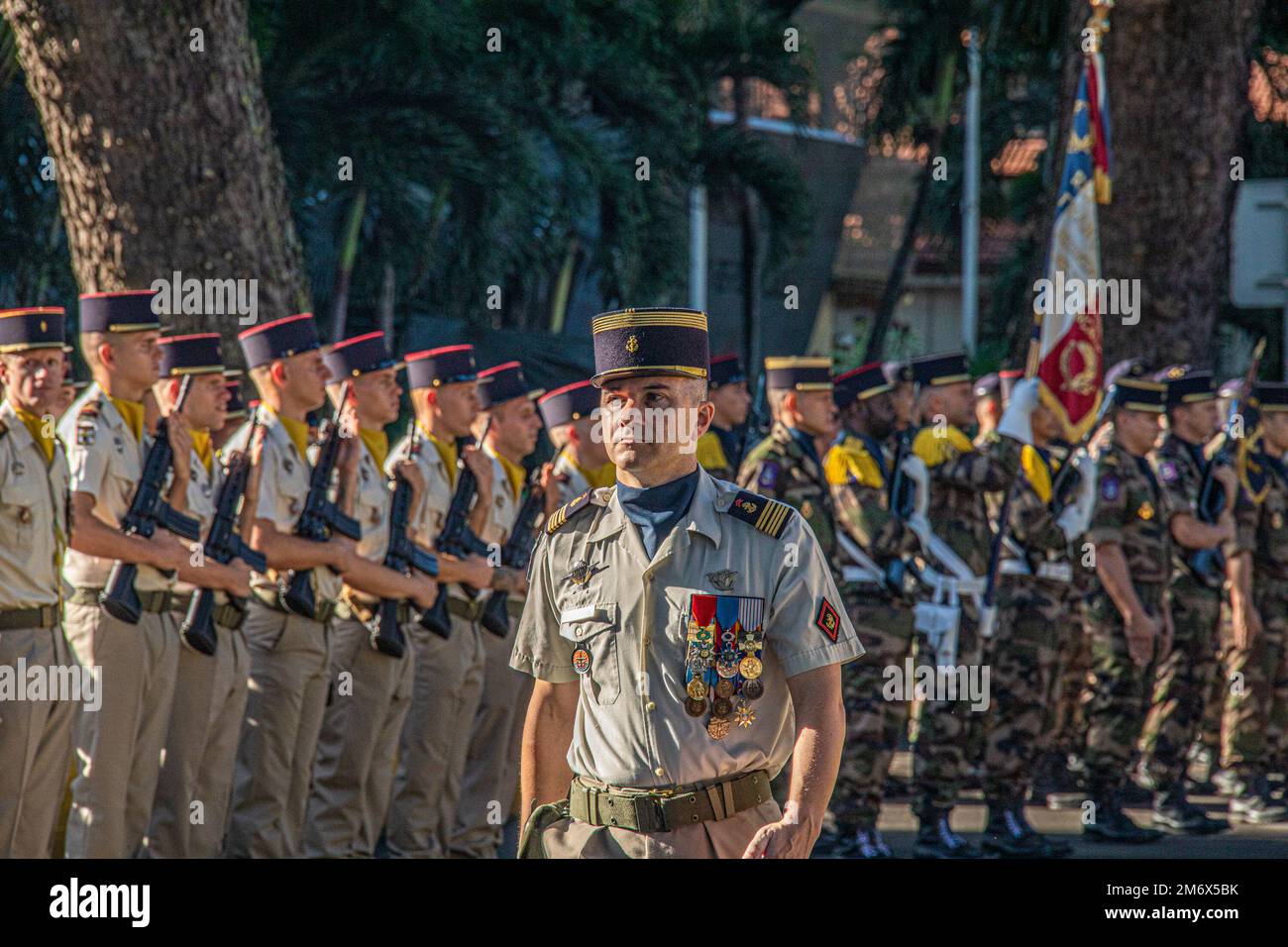 U.S. Army forces and French soldiers participate in a ceremony that ...