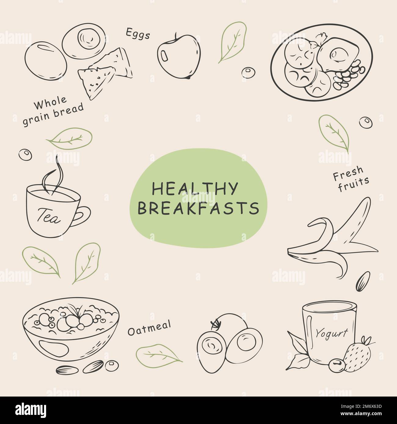 healthy breakfasts in hand drawn style in vector Stock Vector Image ...