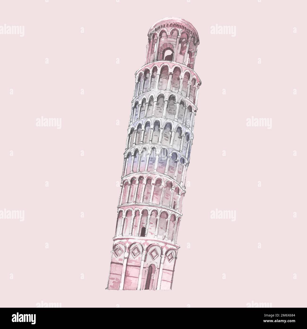 The Leaning Tower of Pisa painted by watercolor Stock Vector Image ...