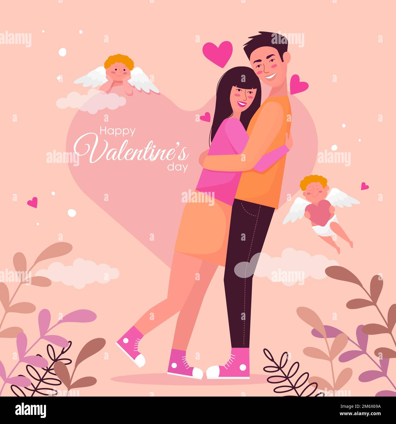 flat illustration of lovers for valentines day on the background of the ...