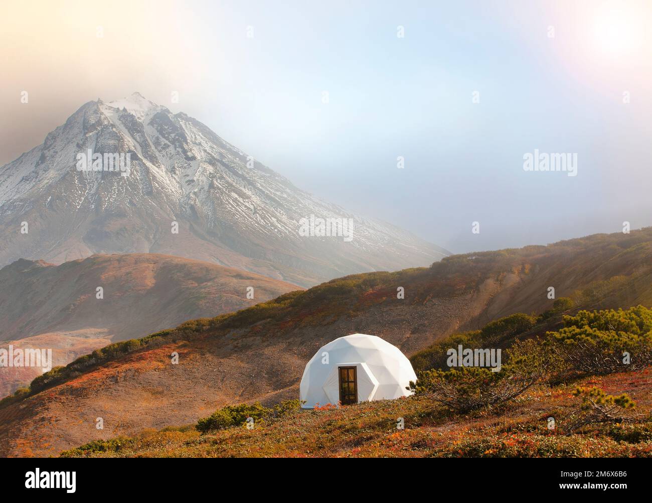 The glamping on volcano in kamchatka peninsula in sun light Stock Photo ...