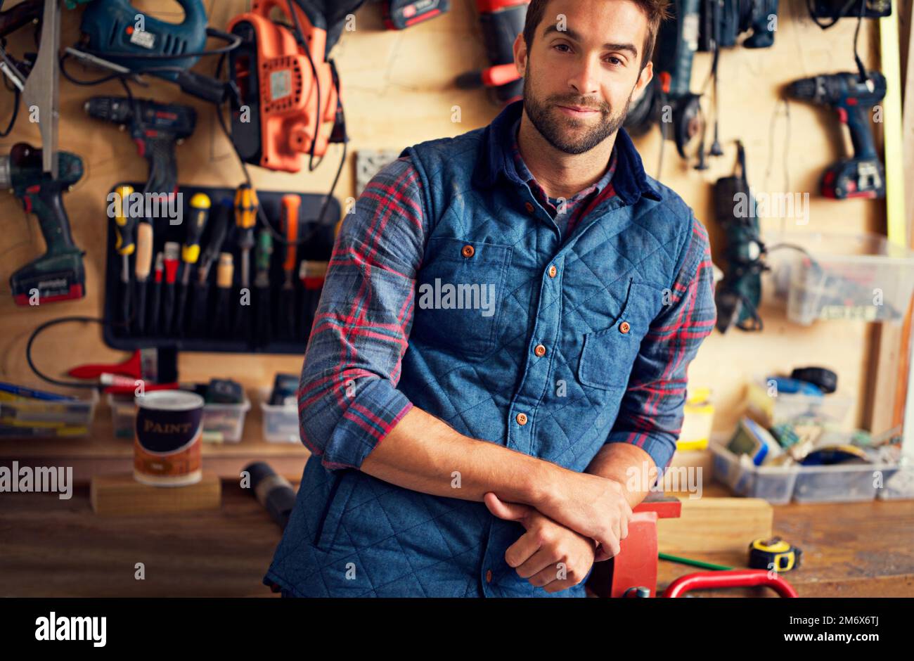 Happy builder with tools hi-res stock photography and images - Alamy