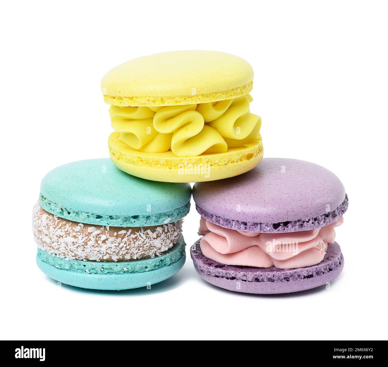 Baked almond macaron with cream on a white isolated background Stock ...
