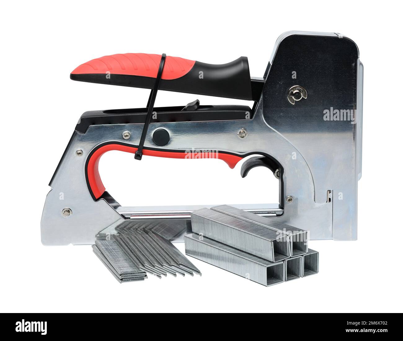 Household manual stapler and staples on a white background Stock Photo ...