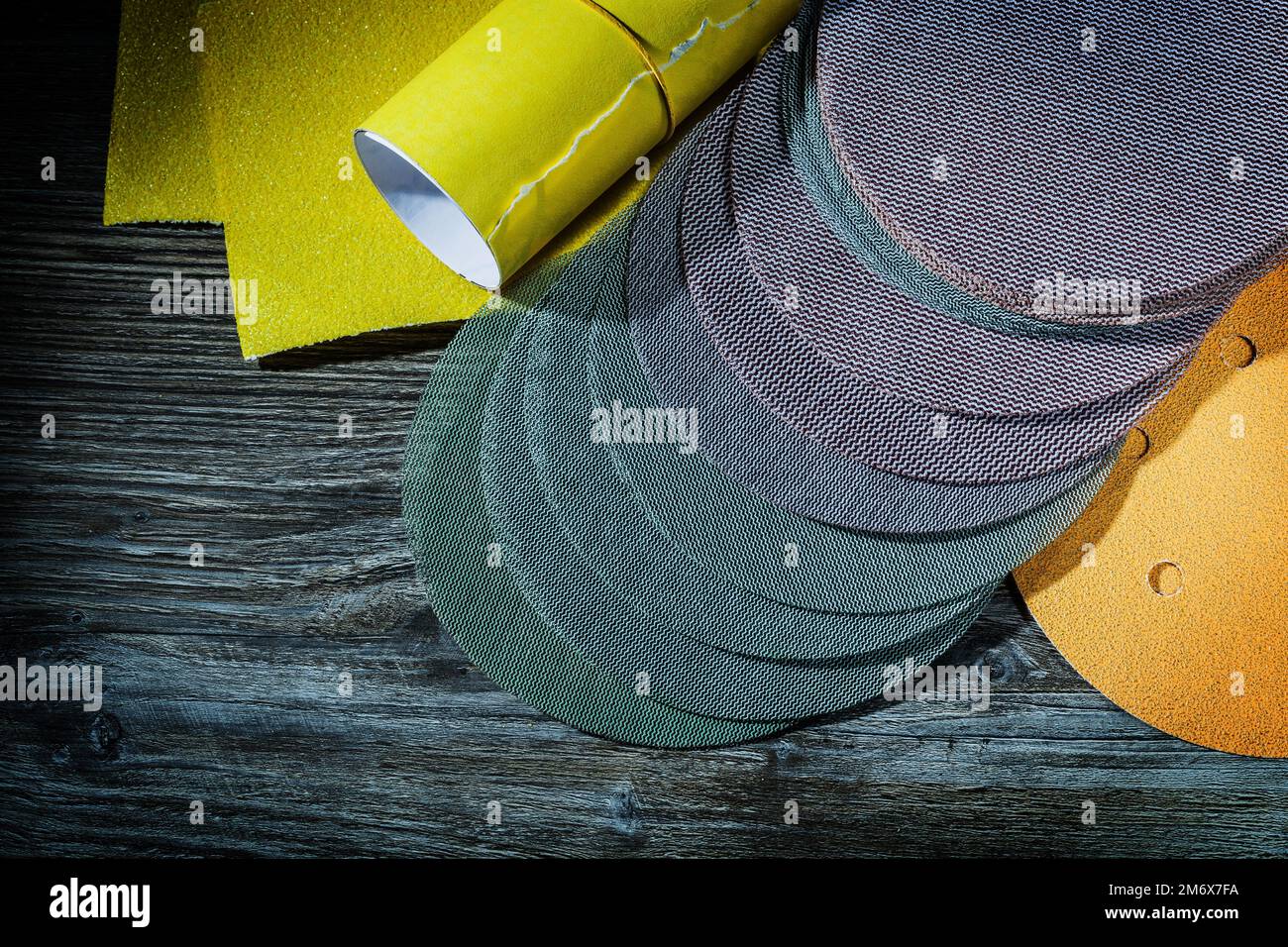 abrasive tools sanding discs and glasspaper Stock Photo - Alamy