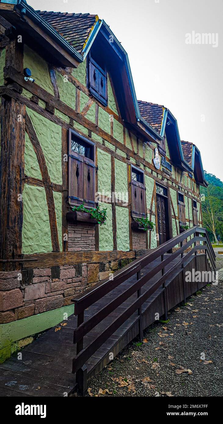 The facade of an old half-timbered house as seen from its side Stock ...