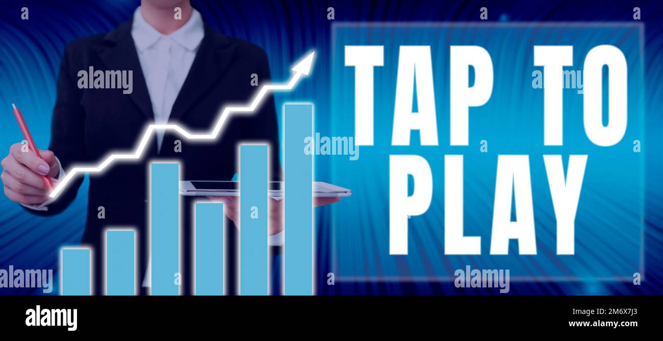 Hand writing sign Tap To Play. Business idea Touch the screen to start ...