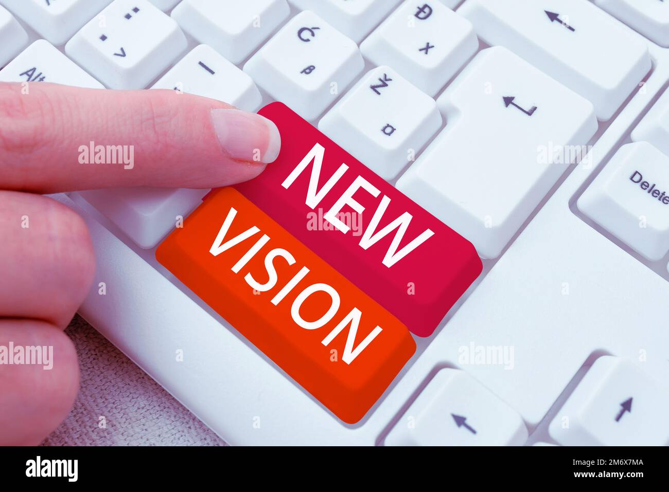 Hand writing sign New Vision. Word for seeing some future developments ...