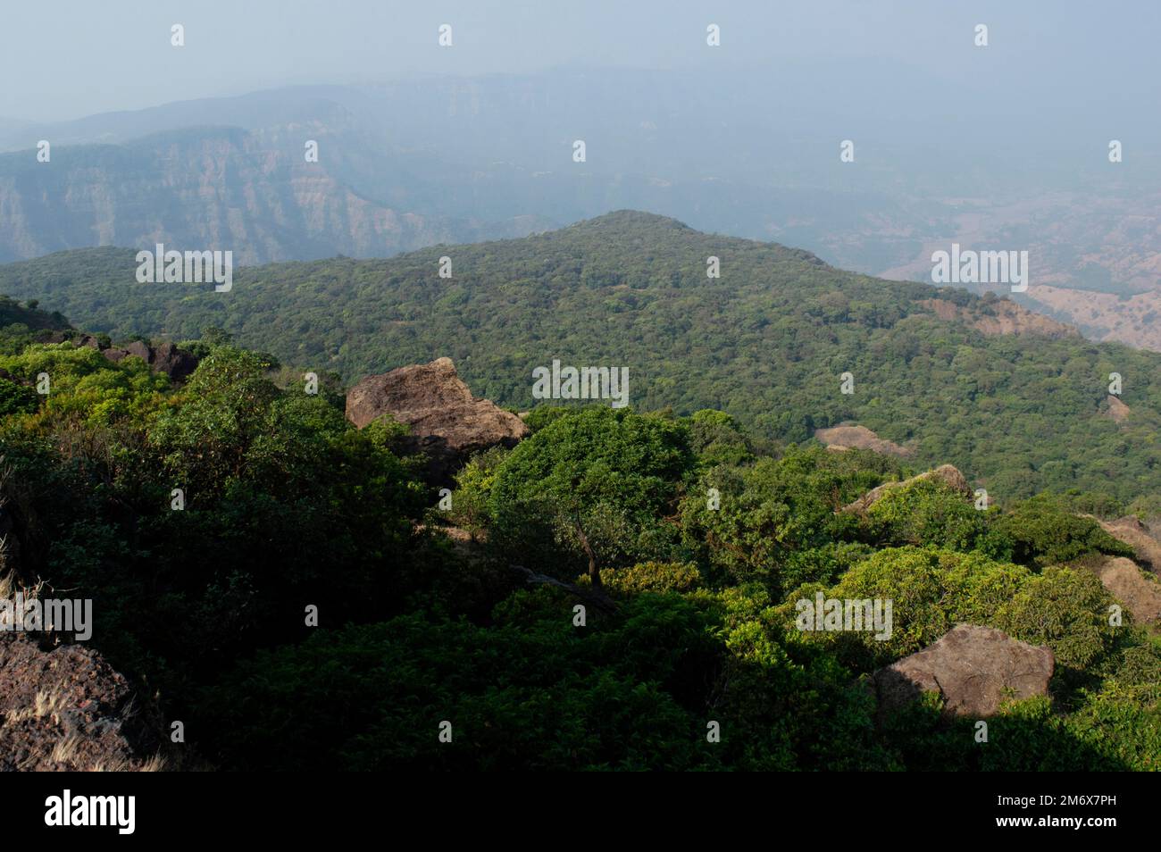 View from Zenda plateau , Amba , Kolhapur , Maharashtra , India Stock ...