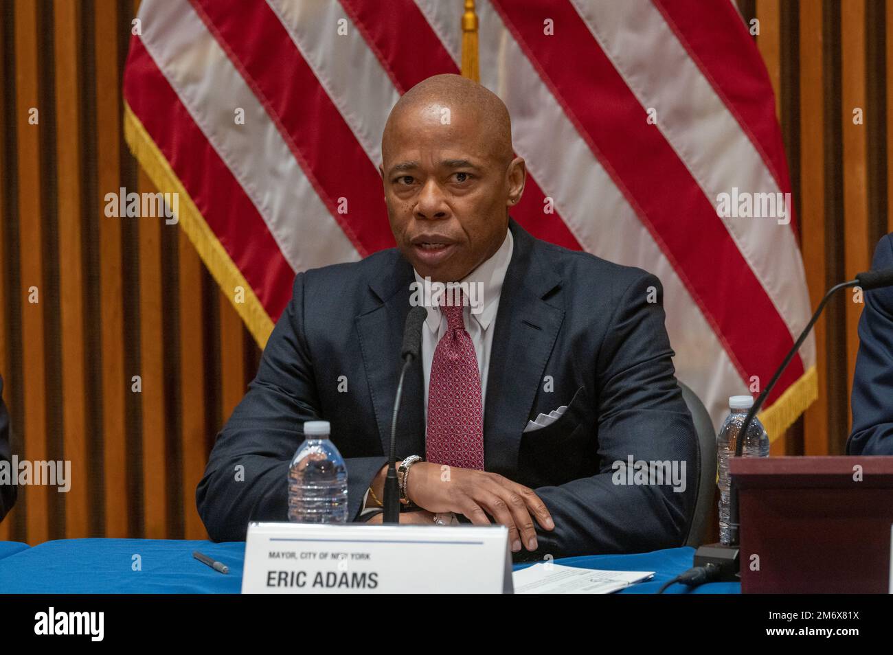 NEW YORK, NEW YORK - JANUARY 05: New York City Mayor Eric Adams speaks at a press conference on ...