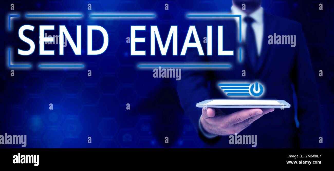 Text sign showing Send Email. Word Written on the system for using computers to send messages ...