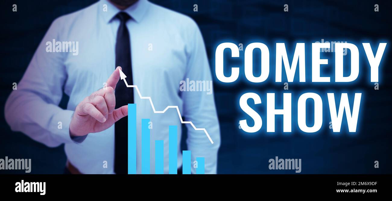 Hand writing sign Comedy Show. Business idea Funny program Humorous ...