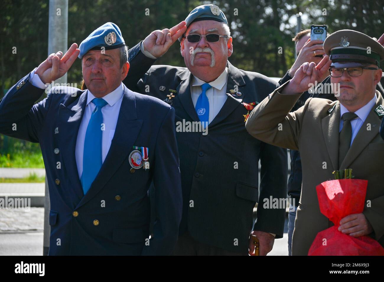 Polish citizens, veterans, and local leaders from Drawsko Pomorskie ...