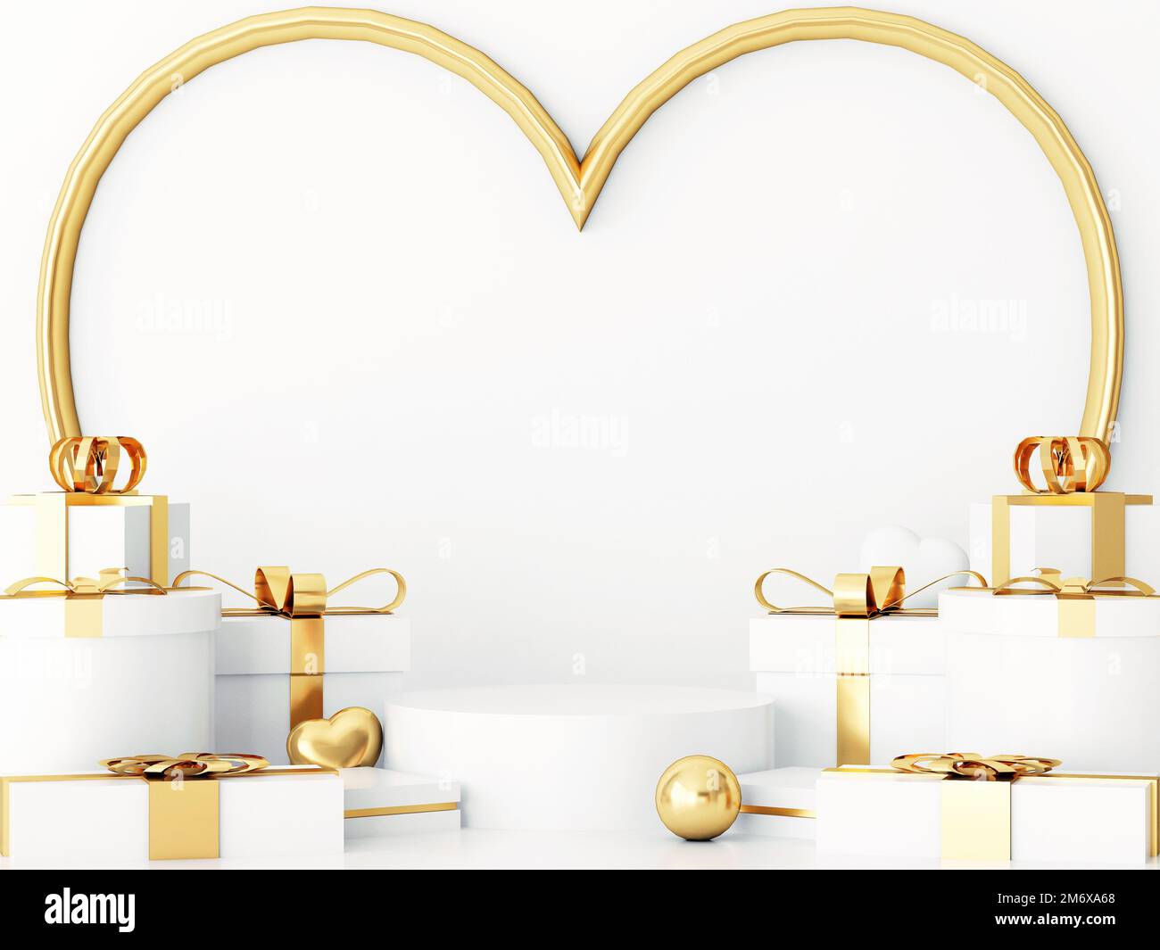 Valentines podium mockup concept. scene with Valentines gold object and ...