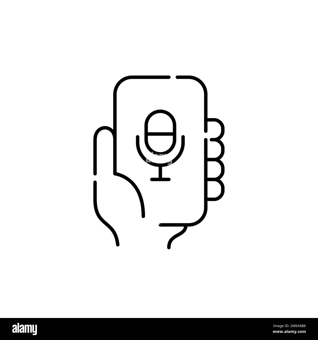 Hand holding smartphone with microphone symbol on it. Voice recorder ...