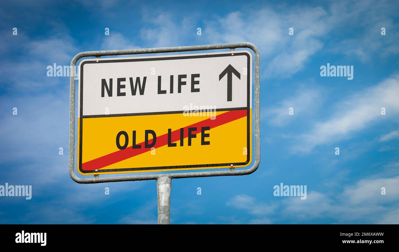 Street Sign to NEW LIFE versus OLD LIFE Stock Photo - Alamy