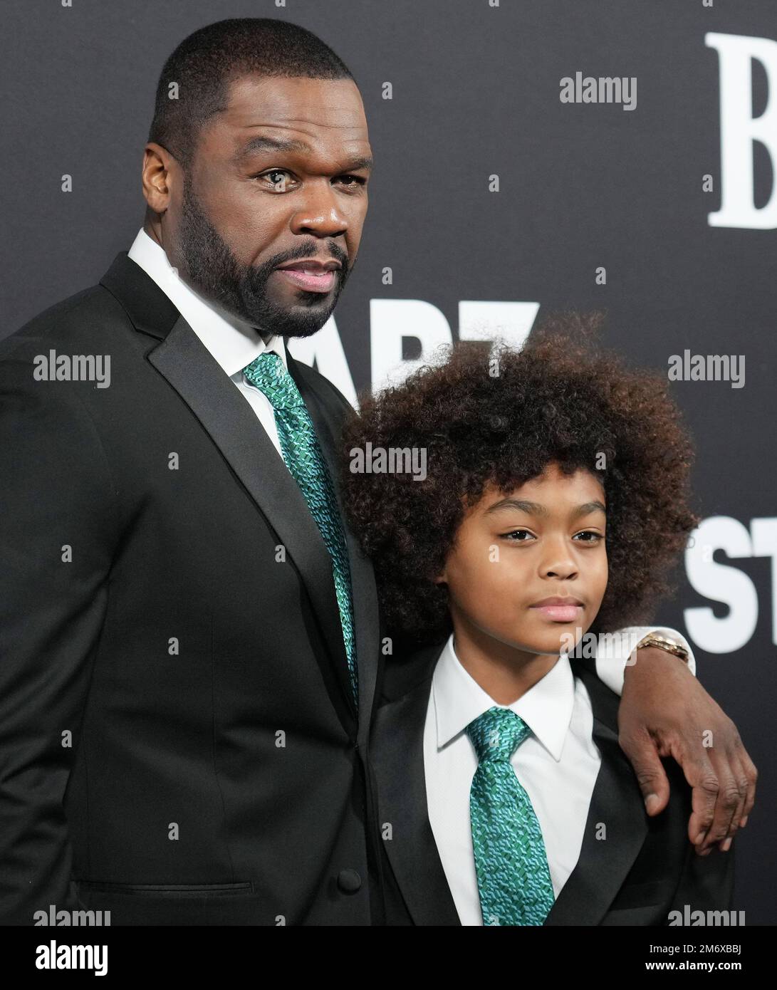 Hollywood, CA January 5, 2023. (L-R) Curtis "50 Cent" Jackson and Sire Jackson at the Starz "BMF ...