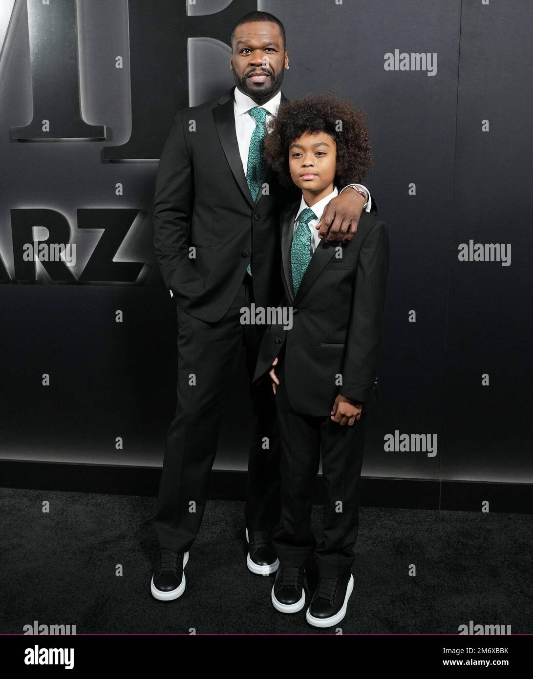Hollywood, CA January 5, 2023. (L-R) Curtis "50 Cent" Jackson and Sire Jackson at the Starz "BMF ...