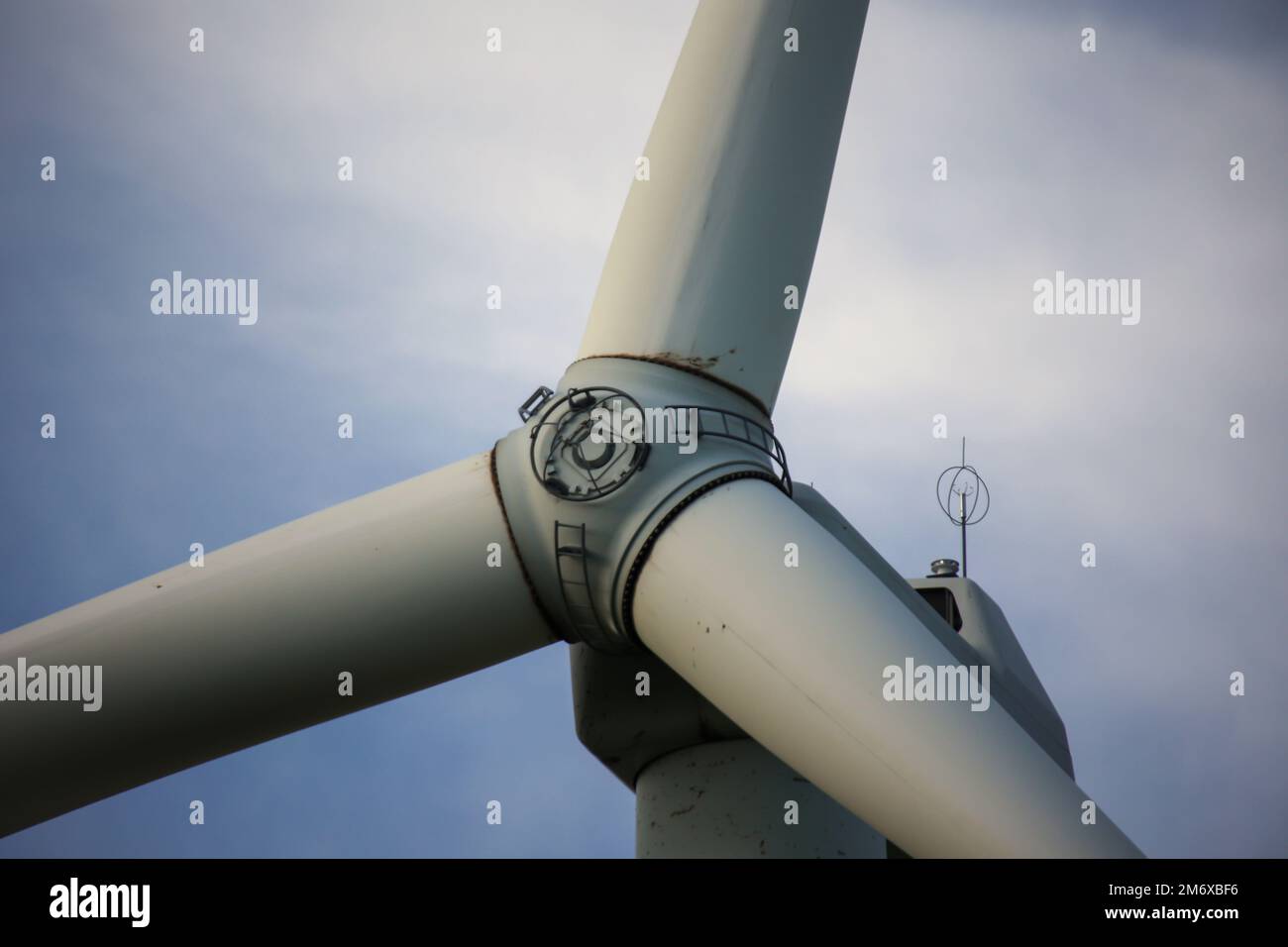 A close up of the hub of a wind turbine, wind turbine with turbine ...