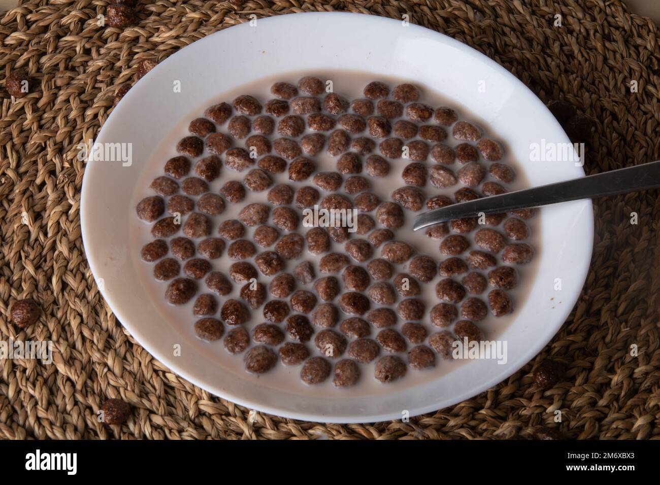 photo of a quick breakfast floating in milk Stock Photo - Alamy